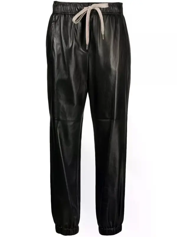 Brunello Cucinelli Leather Trousers With Elasticated Waistband