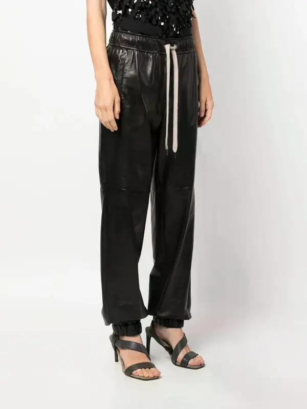 Brunello Cucinelli Leather Trousers With Elasticated Waistband