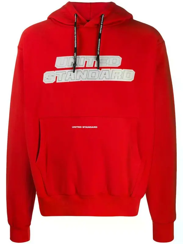 UNITED STANDARD Drawstring Logo Print Hoodie - Red