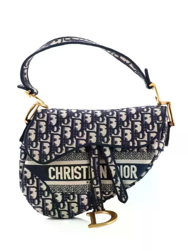 Dior Saddle Handbag With Logo Embroidery - Blue