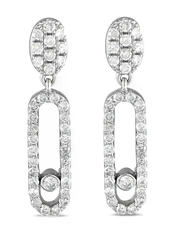 LB EXCLUSIVE 14k White Gold Paperclip Diamond Drop Earrings - Silver