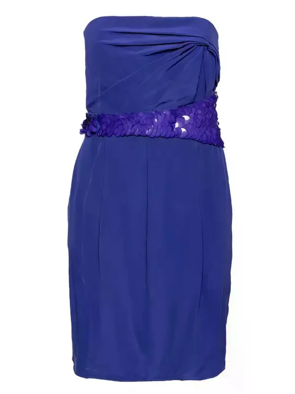 Versace Sequined Cotton Strapless Dress - Blue