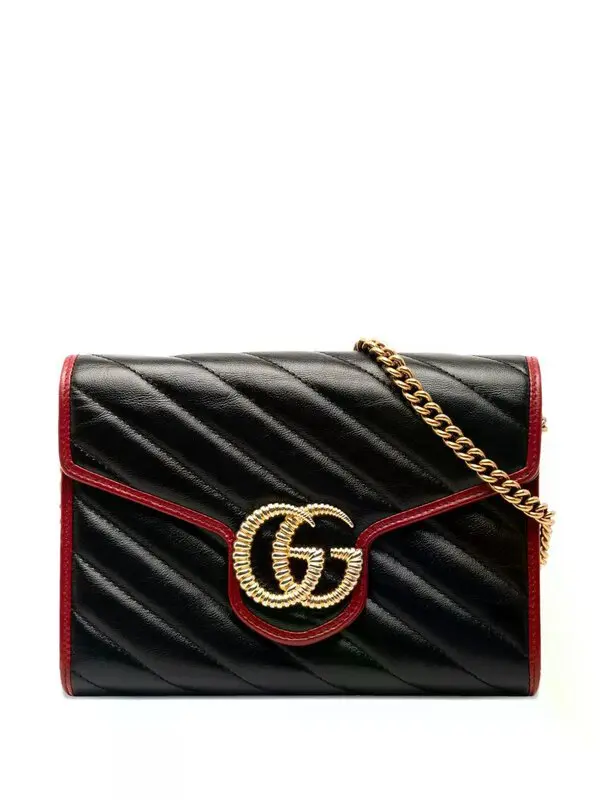 Gucci Gg Marmont Matelasse Leather Torchon Wallet On Chain - Black