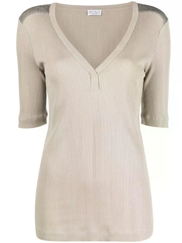 Brunello Cucinelli Ribbed V-neck T-shirt