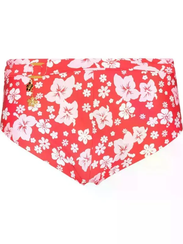 Frankies Bikinis Floral Mid-rise Bikini Bottoms - Red