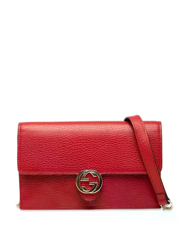 Gucci Leather Interlocking G Wallet On Chain Crossbody Bag - Red
