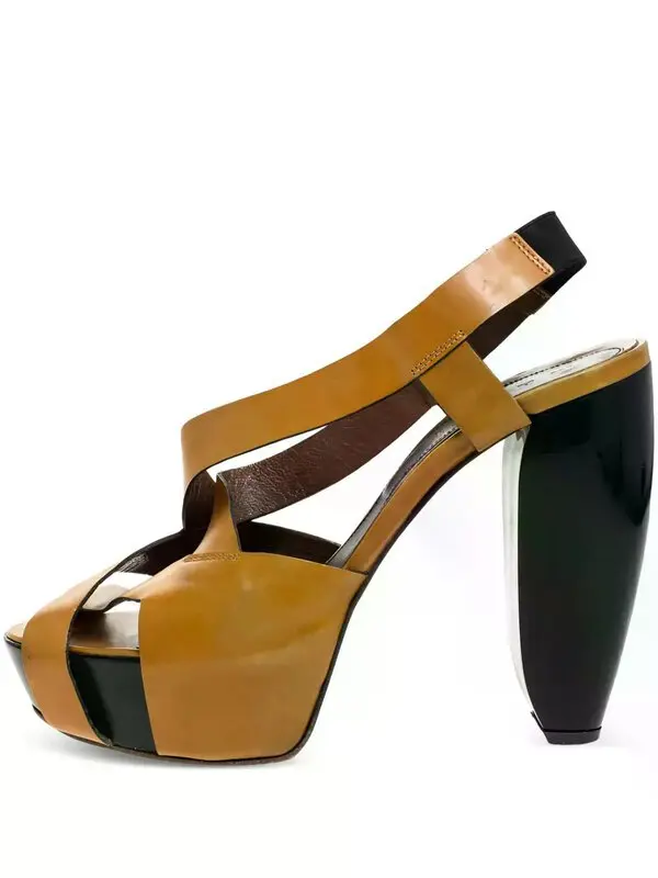 Marni Calf Leather Platform Block High Heel Slingback Sandals