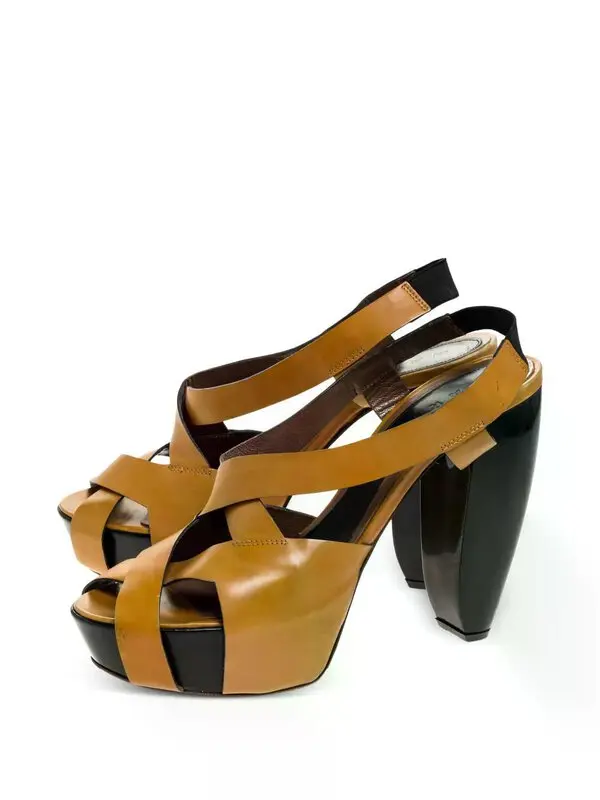 Marni Calf Leather Platform Block High Heel Slingback Sandals