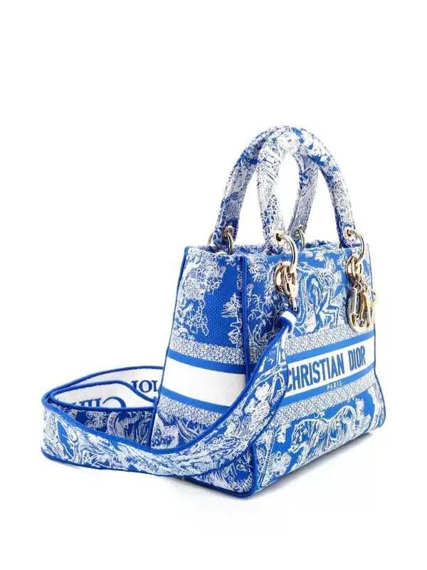 Dior Toile De Jouy Lady D-lite Embroidered Canvas Tote Bag - Blue