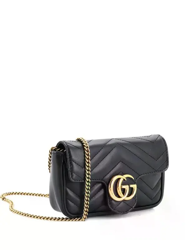 Gucci Gg Marmont Flap Bag Matelassé Leather Super Mini Crossbody - Black