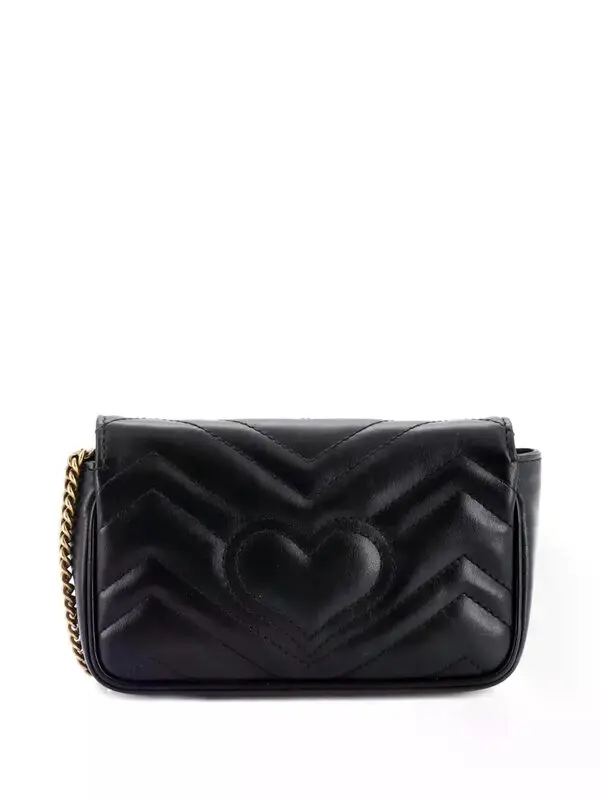 Gucci Gg Marmont Flap Bag Matelassé Leather Super Mini Crossbody - Black