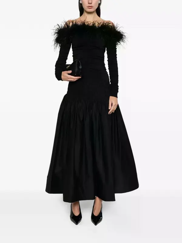 SELF-PORTRAIT Feather-trimmed Ruched Top