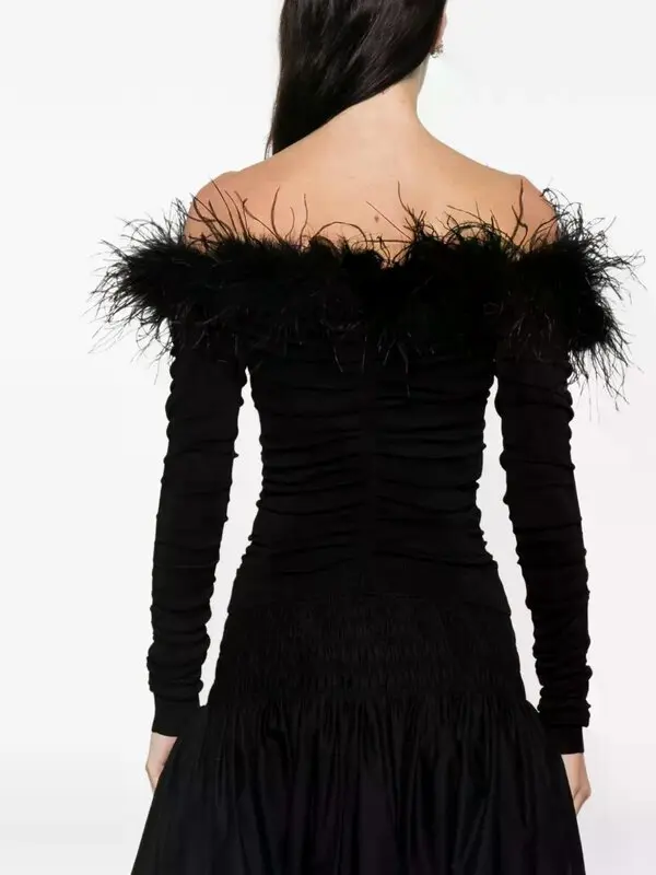 SELF-PORTRAIT Feather-trimmed Ruched Top