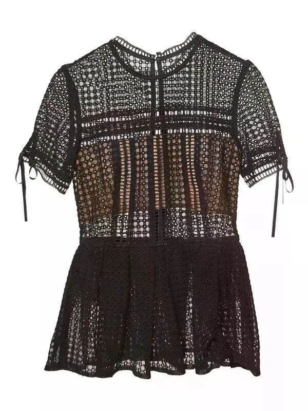 SELF-PORTRAIT Crochet-overlay Peplum Top - Black