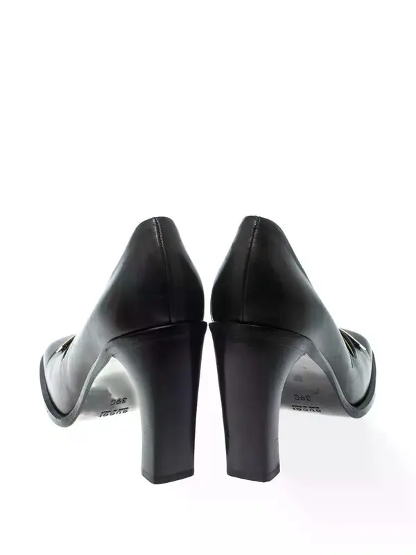 Gucci Leather Square Toe Pumps With Metal Accent
