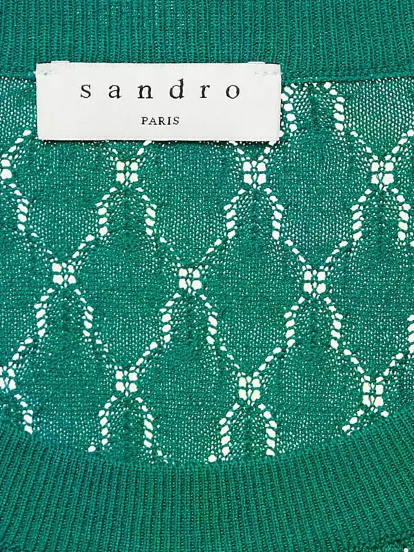 Sandro Lace Detailing Geometric Pattern Long Sleeve Top