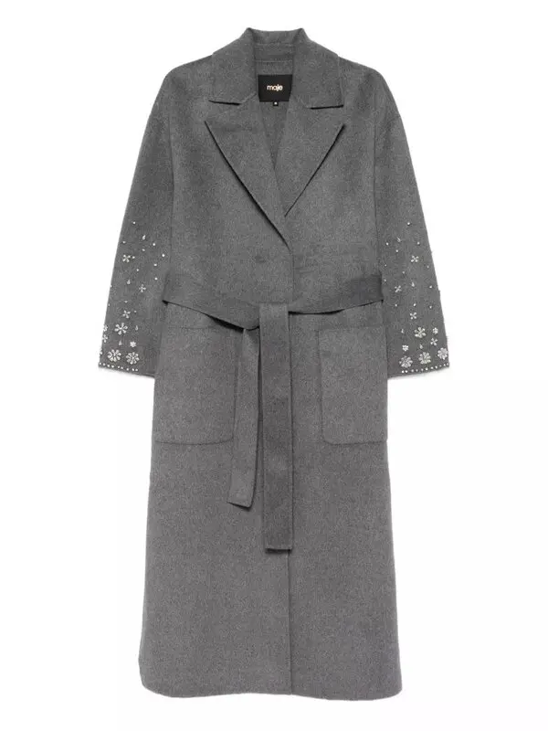 Maje Embellished Belted Single-breasted Coat