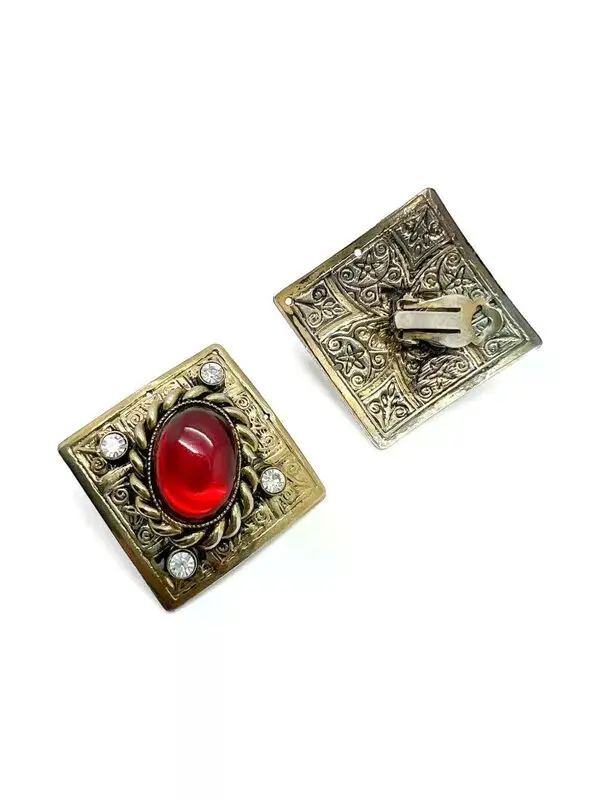 JENNIFER GIBSON JEWELLERY 1980s Ruby Plaque Earrings