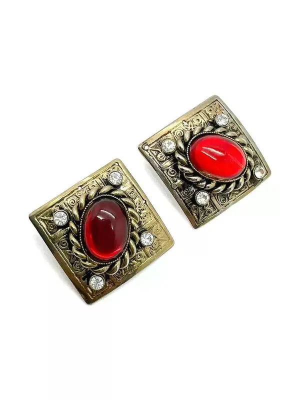 JENNIFER GIBSON JEWELLERY 1980s Ruby Plaque Earrings