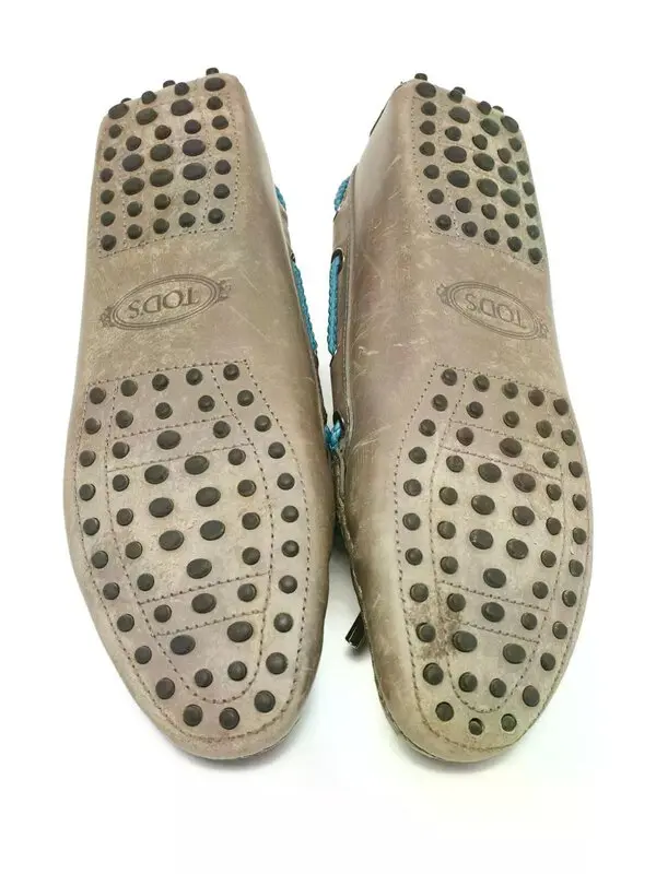 TOD'S Beige Leather Boat Shoes With Contrasting Lace Detail - Grey