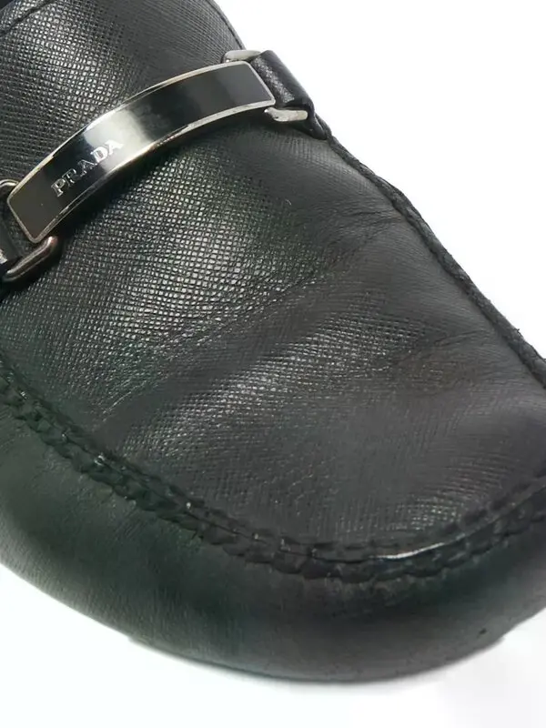 Prada Textured Leather Loafers With Metal Accent