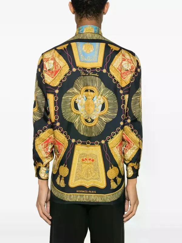 Hermès 1990s Tassel-print Silk Button-down Shirt