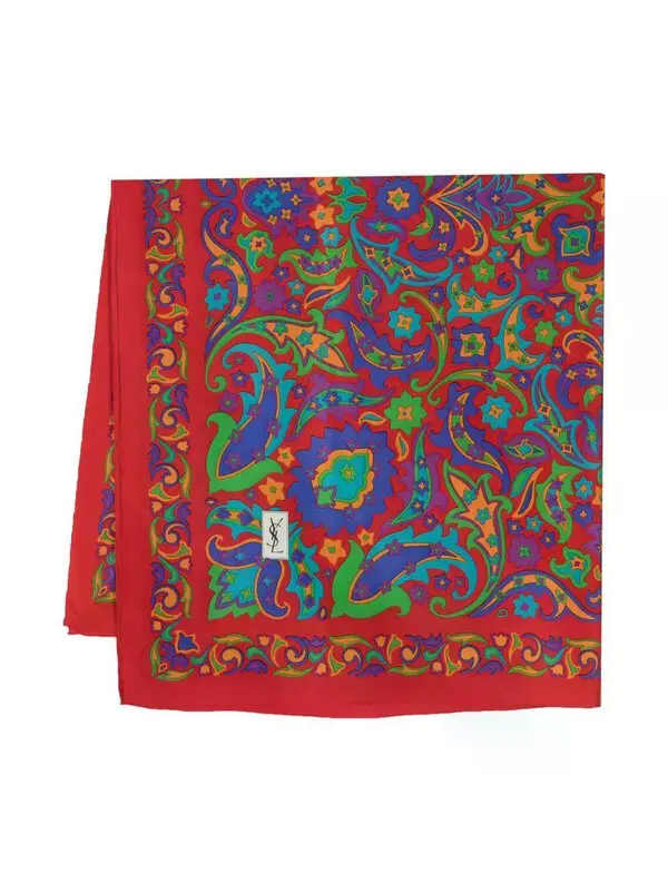 Saint Laurent 1990s Floral Paisley-print Silk Scarf - Red