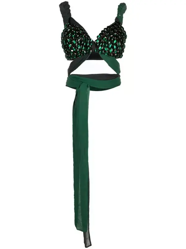 Dolce & Gabbana 1990s Gemstone-embellished Crop Top - Green