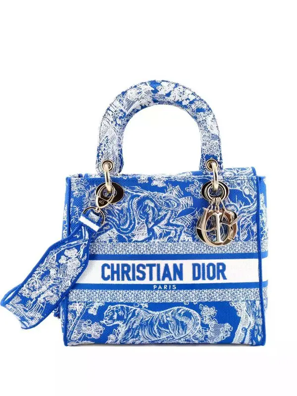 Dior Toile De Jouy Lady D-lite Embroidered Canvas Tote Bag - Blue