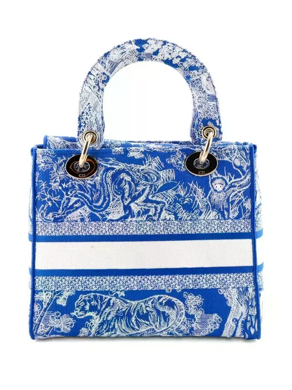 Dior Toile De Jouy Lady D-lite Embroidered Canvas Tote Bag - Blue