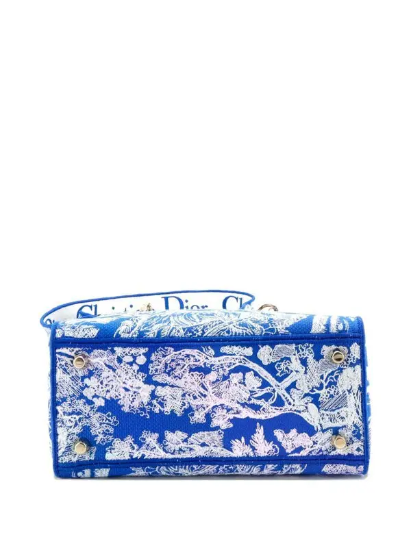 Dior Toile De Jouy Lady D-lite Embroidered Canvas Tote Bag - Blue