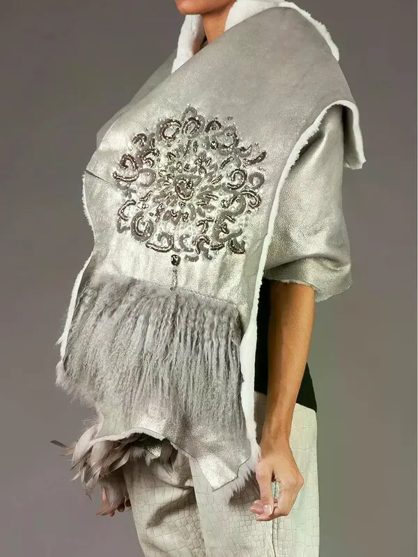 LE CUIR PERDU Metallic Shearling Cardi-coat
