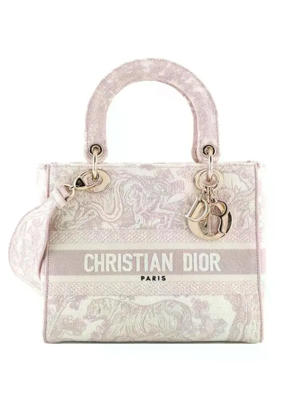 Dior Toile De Jouy Lady D-lite Bag Embroidered Canvas Tote Bag - Neutrals