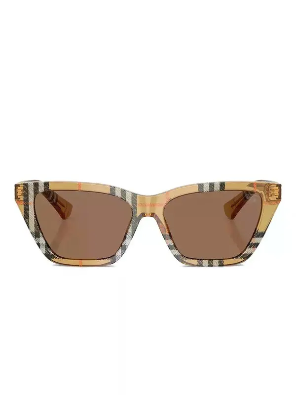 Burberry Tartan-pattern Geometric-frame Sunglasses - Neutrals
