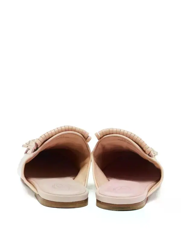 TOD'S Beige Patent Leather Fringed Studded Mules