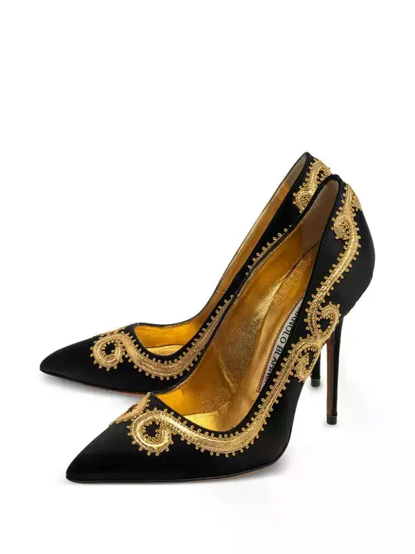 Manolo Blahnik 110mm Embroidered Pointed-toe Pumps - Black