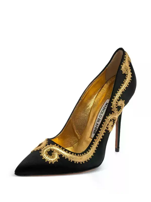Manolo Blahnik 110mm Embroidered Pointed-toe Pumps - Black