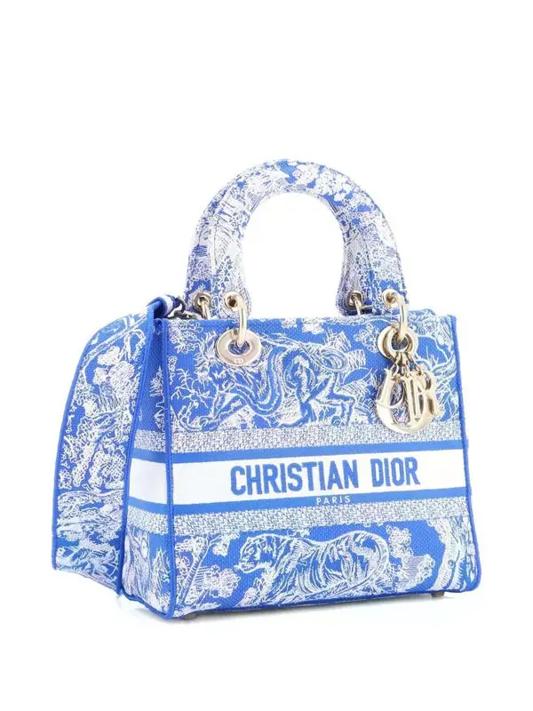 Dior Toile De Jouy Lady D-lite Embroidered Canvas Tote Bag - Blue