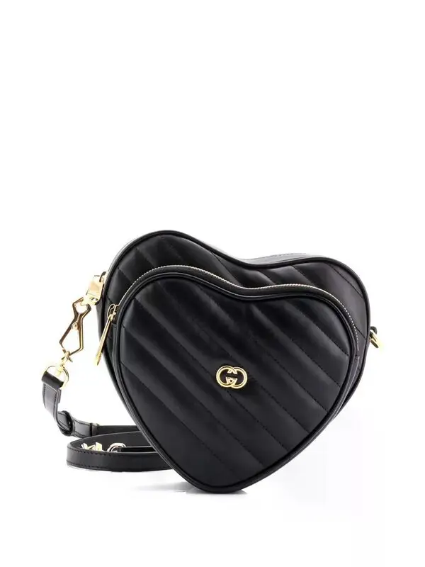 Gucci Interlocking G Heart Diagonal Quilted Leather Mini Shoulder Bag - Black