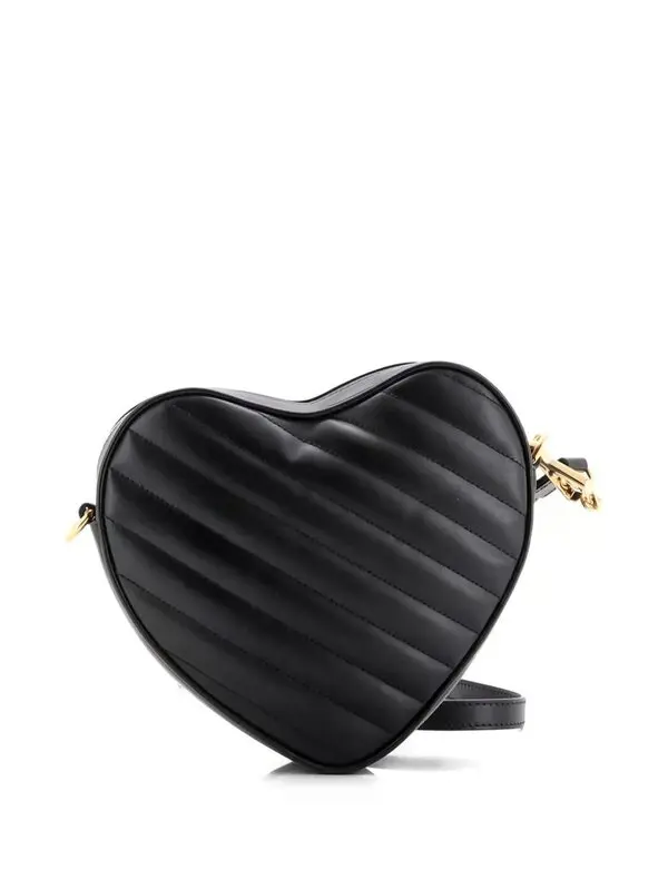 Gucci Interlocking G Heart Diagonal Quilted Leather Mini Shoulder Bag - Black