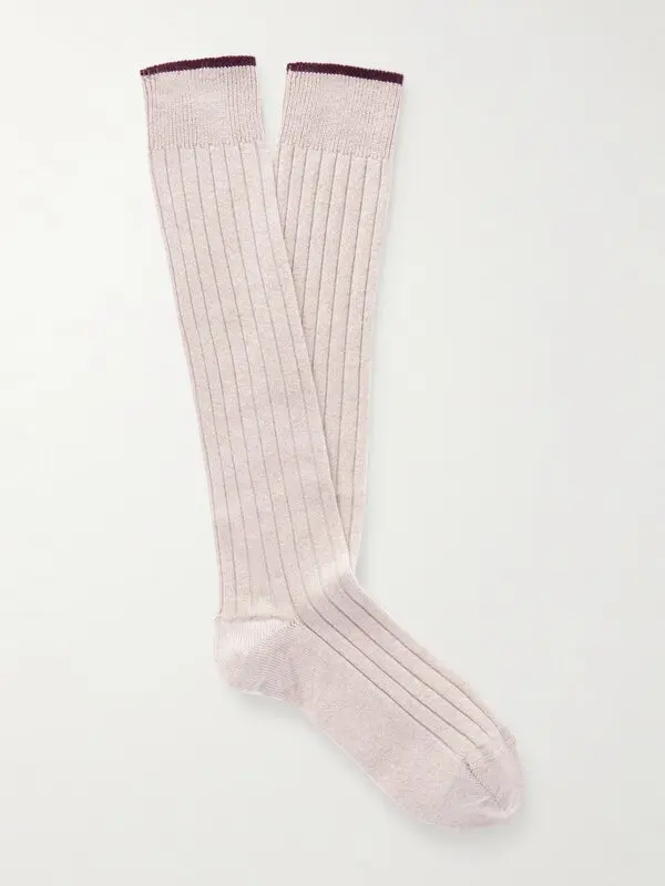 Brunello Cucinelli Ribbed Cashmere Socks - Neutrals