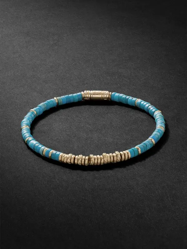 John Hardy Classic Chain Turquoise And Gold Heishi Bead Bracelet - Blue