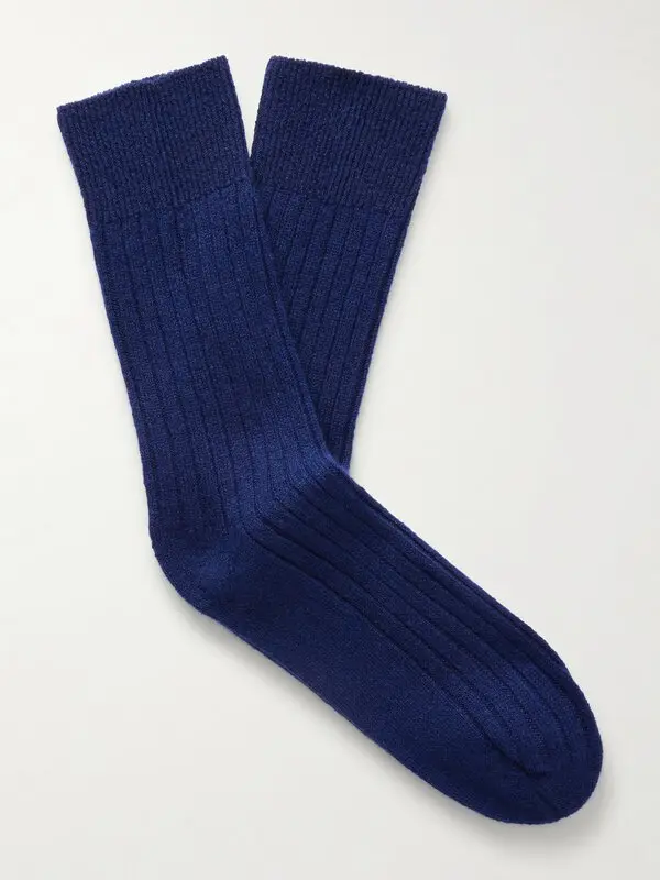 THE ELDER STATESMAN Ribbed Cashmere Socks - Blue