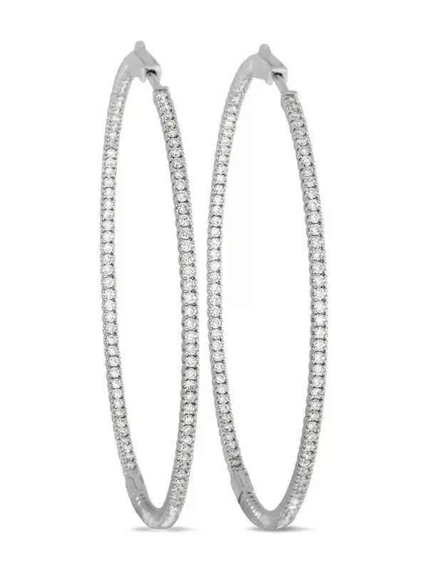 LB EXCLUSIVE 14kt White Gold Inside Out Diamond Hoop Earrings - Silver