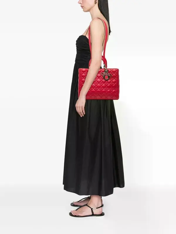 Dior 2012 Large Lambskin Cannage Lady Satchel - Red