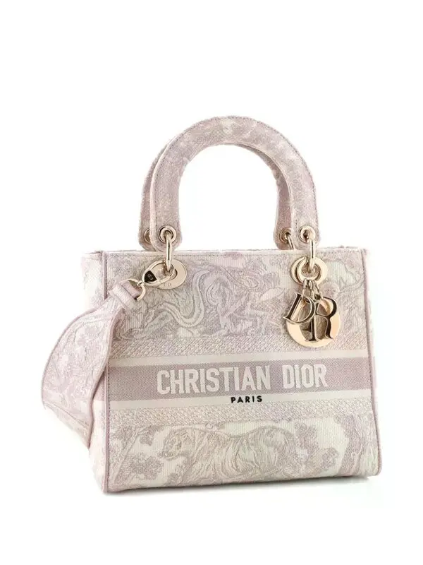 Dior Toile De Jouy Lady D-lite Embroidered Canvas Tote Bag - Neutrals