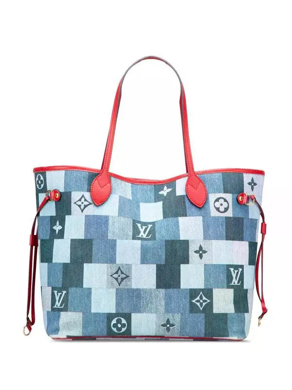 LOUIS VUITTON Monogram Denim Patchwork Neverfull Mm Tote Bag
