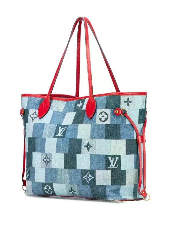LOUIS VUITTON Monogram Denim Patchwork Neverfull Mm Tote Bag