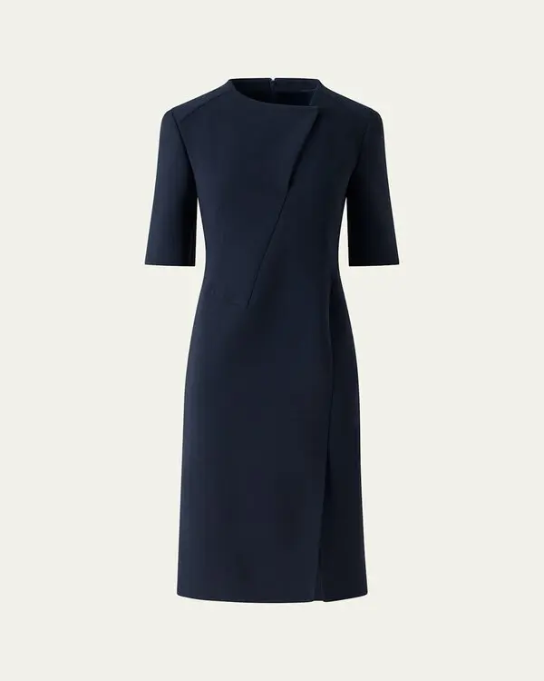 Akris Asymmetric Slit Short-sleeve Midi Dress