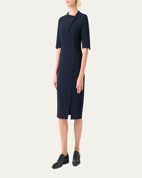 Akris Asymmetric Slit Short-sleeve Midi Dress